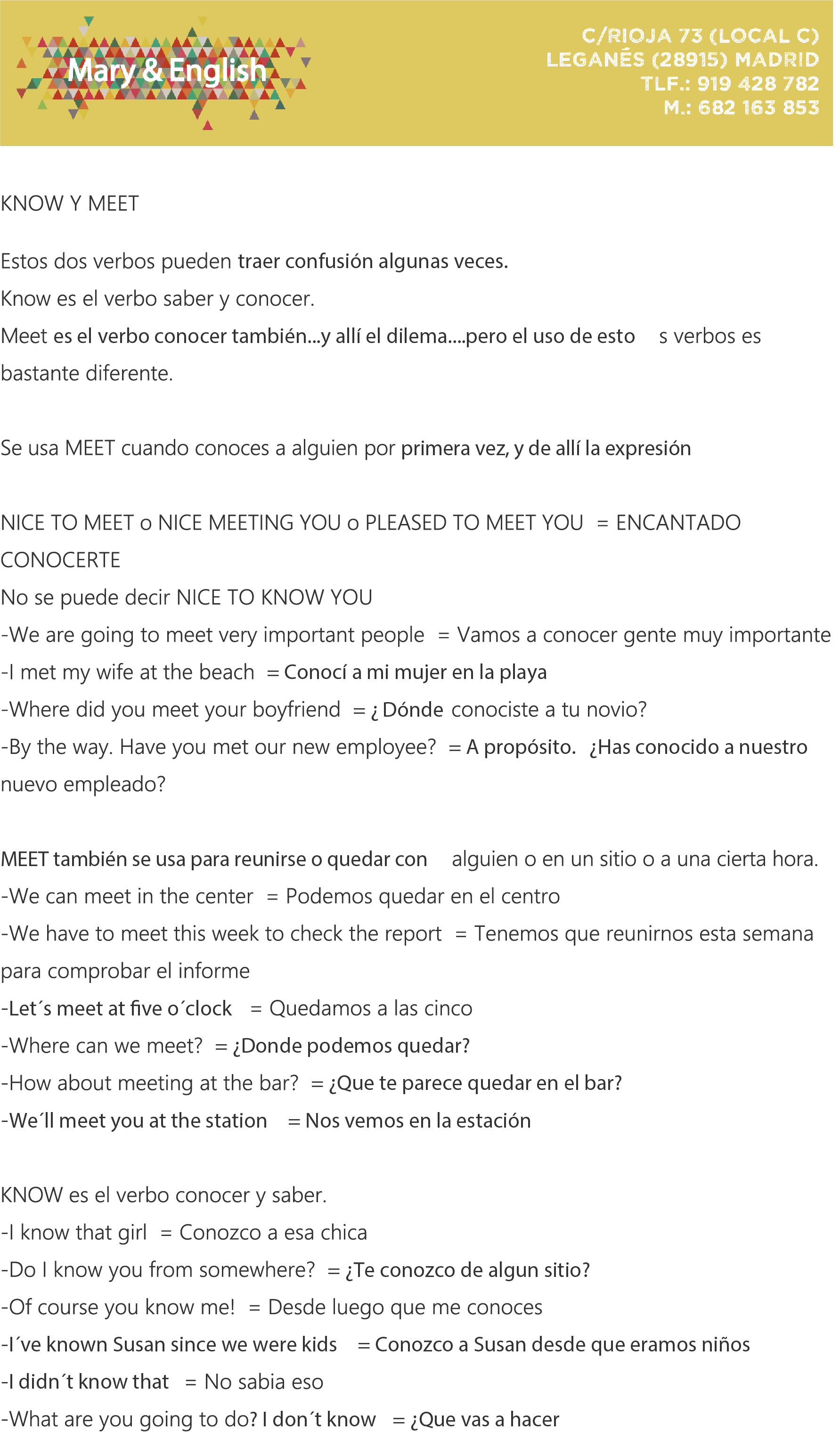 KNOW MEET – Mary and English